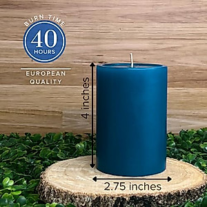 Simply Soson Steel Blue Pillar Candles 3x4 inch - Set of 3 - Unscented Decorative Blue Candles, No drip Candles, Ideal as Large Candles for Home Decor, Weddings, Holidays