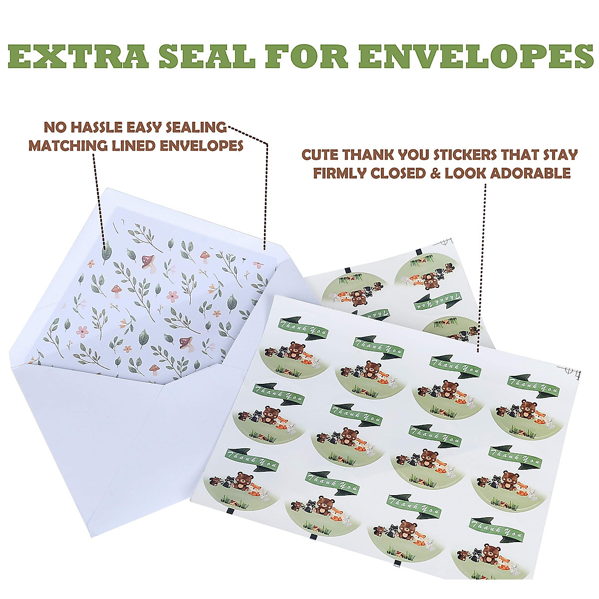 SUPREME IMPRESSION Baby Shower Thank You Cards - 36 Pack of Cute Woodland Forest Animals Thank You Notes with Envelopes and Stickers | Perfect for Kids Birthday or Baby Showers