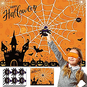 Halloween Party Games Pin The Spider on The Web Game Reusable Pin Game Spider Web Halloween Party Favor Supplies for Kids Girls Boys