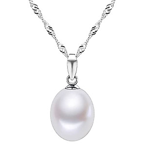 HXZZ Fine Jewelry Women Gifts 925 Sterling Silver Freshwater Cultured Teardrop White Pearl Pendant Necklace Single Pearl Anniversary Birthday for Women girlfriend Girls