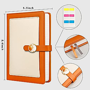 AHGXG Lined Journal for Women, Leather Hardcover A5 Notebook Diary, Personal Business Notebook with Magnetic Buckle, Pocket and Gift Box, 192 Numbered Pages, 100GSM Thick Paper, 5.7'' X 8.4'', Orange