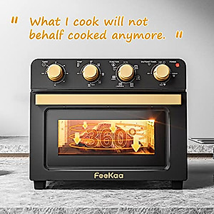 Air Fryer Toaster Oven, Feekaa Black and Gold Toaster, 4 Slice, 21QT 1700W Convection Countertop, 7-in-1 Combo, 7 Accessories, Healthy Cooking User Friendly