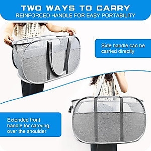 2 Pack Pop Up Laundry Hamper 65L Large Collapsible Laundry Baskets Laundry Basket with Durable Handles Mesh Laundry Hamper for Clothes Toys Perfect for Bathroom Dorm Travel Kids Room Grey+Black