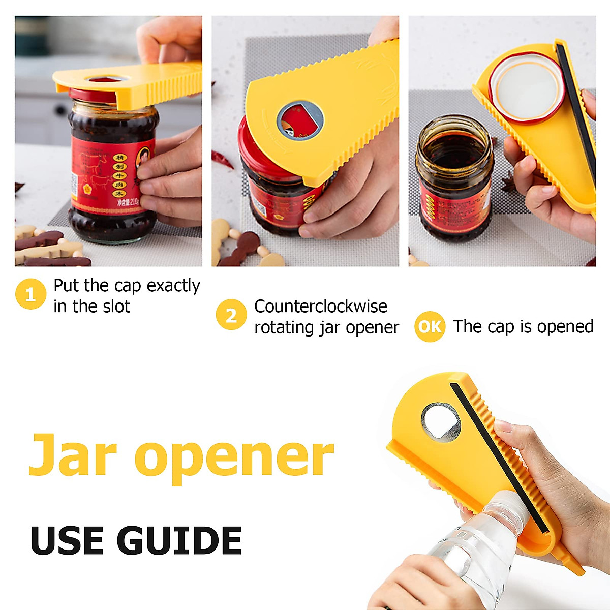 YepDear Jar Opener 4 in 1 Multi Function Can Opener Bottle Opener Kit 2 Pack for Weak Hand