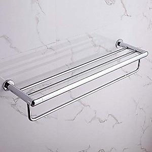 OMOONS Stainless Steel Wall Mounted Bathroom Double Towel Holder Shelf Storage Rail Rack