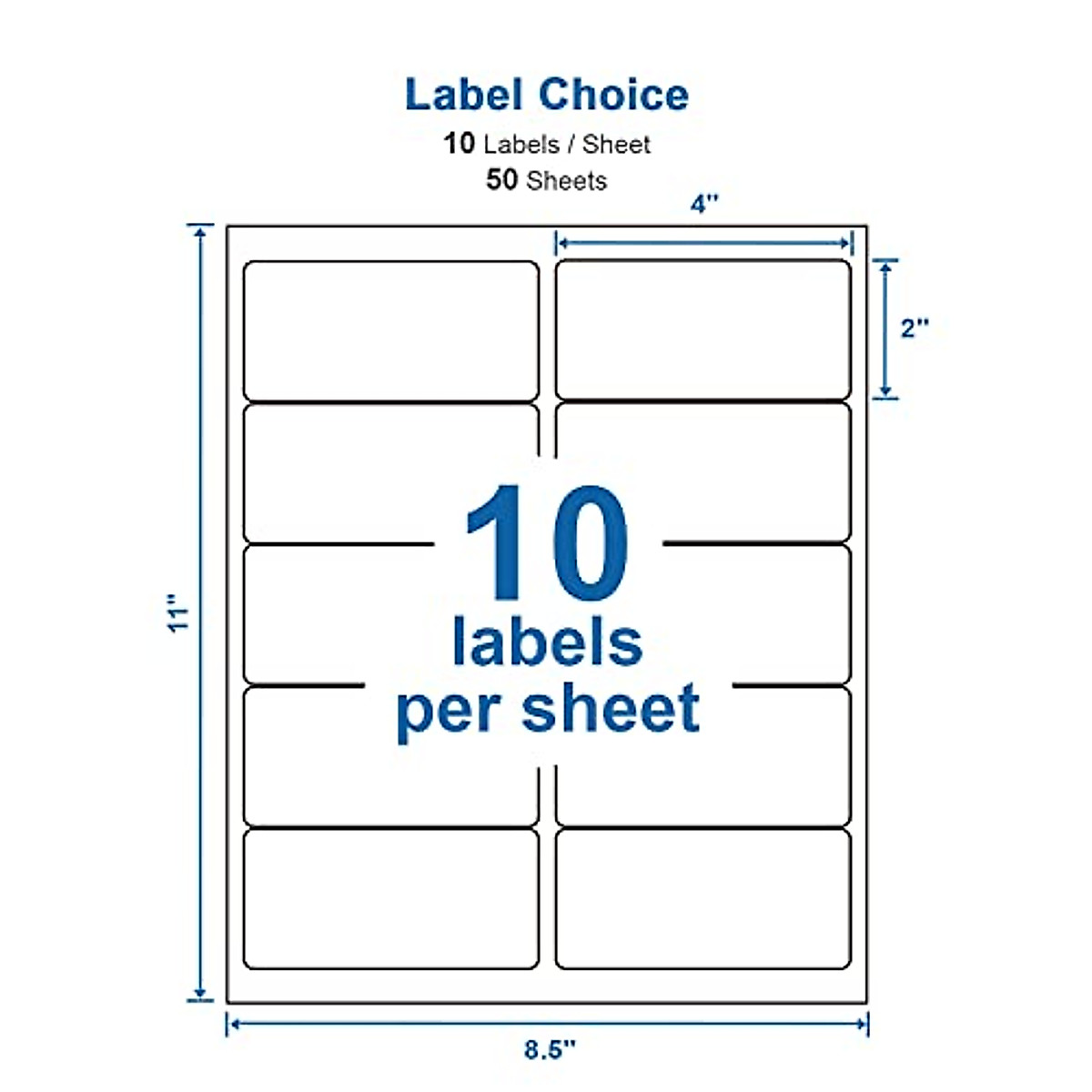 2" x 4" Shipping Address Labels Compatible with Avery 5163 8163, POLONO Internet Mailing Shipping Labels, White Sticker Labels for Laser/Ink Jet Printers, Permanent Adhesive (500 Labels, 50 Sheets )