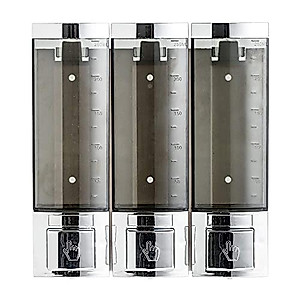 Shower Soap Dispenser 3-Chamber,Drill Free with Glue or Wall Mount with Screws Manual Hand 250ML Dispenser Shampoo Shower for Bathrooms (Chrome)