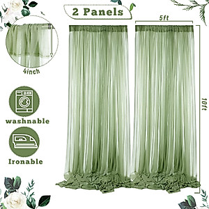 BBTO 2 Panels Sage Green Curtains for Parties Wedding Green Backdrop Curtains Polyester Wrinkle Free Window Curtains for Ceremony Birthday Bridal Shower Graduation Decorations 5ft x 10ft