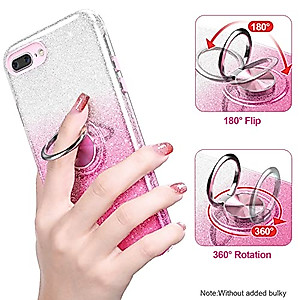 PeeTep iPhone 8 Plus Case, iPhone 7 Plus Case for Girls Women, Slim Glitter Sparkly Case with 360°Ring Holder Kickstand Magnetic Car Mount Shock-Absorbent Protective Durable Cover,Pink