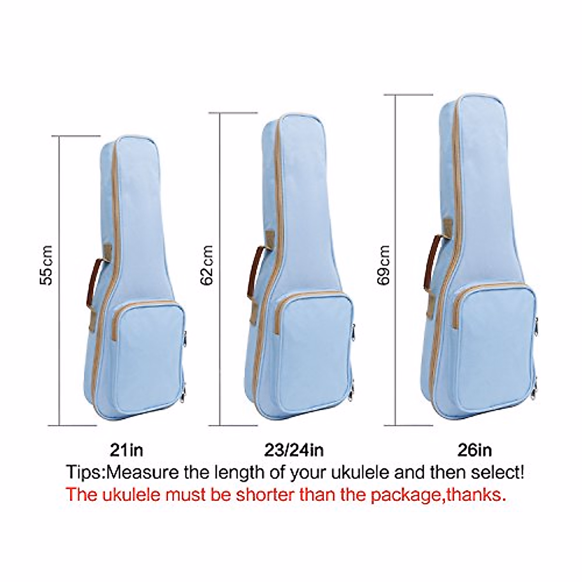 HOT SEAL 10MM Leather Handles Thick Durable Colorful Ukulele Case Bag with Storage (23/24in, Light blue)
