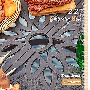 Sophia & William 6-Person Round Cast Aluminium Outdoor Dining Table, Patio Bistro Table with 2.2" Umbrella Hole for Porch Backyard, Bronze