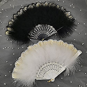 Feather Folding Fan Japanese Sweet Dance Hand Fan Art Craft Gift Wedding Party Decoration (Svart)