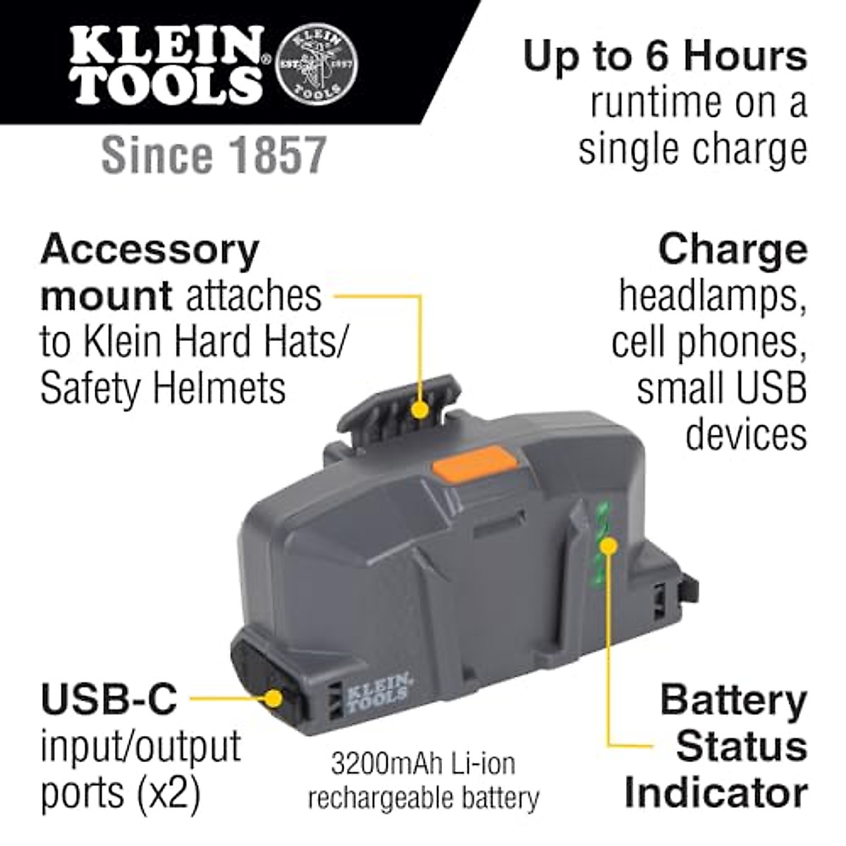 Klein Tools 60155 Portable Cooling Fan for Hard Hats and Safety Helmets, Powered by USB Rechargeable Battery to Cool Head, Neck, and Face