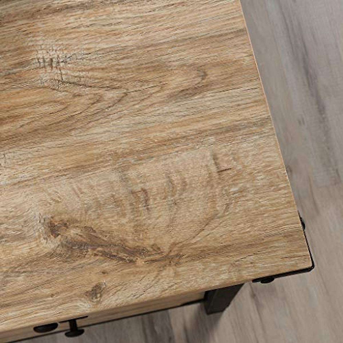 Sauder Steel River L-Shaped Desk, L: 59.84" x W: 57.32" x H: 29.53", Milled Mesquite Finish