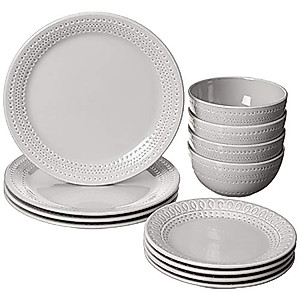 Kate Spade New York Willow Drive8482 12-Piece Dinnerware Set, 17.75 LB, Taupe/Grey