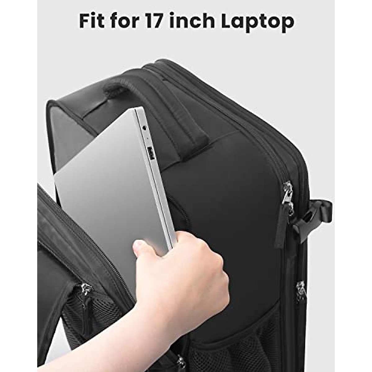 Snoffic Premium Travel Backpack, Carry on Backpack for Men Women Airline Approved, Black 17 Inch Carry-on Backpack, Waterproof Daypack Travel Essential for Work Business Hiking Traveling Gym Casual Bookbag (Black)