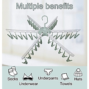 Swivel Hook Plastic 36 Pegs Drying Rack Clothes Hanger for Underwear Socks Gloves (Green)