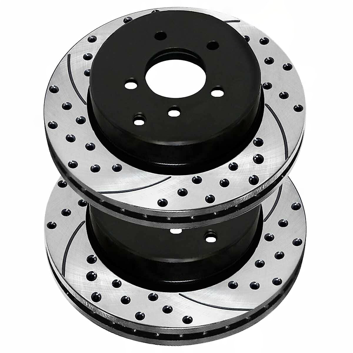 JNAB 2pcs Disc Brake Rotor Set Rear Left Driver and Right Passenger Side Black Electrolysis Coated Steel Performance Drilled and Slotted PR41350LR 145537 BD126095