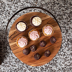 BIRDROCK HOME 2-Tier Cupcake and Cake Stand with Handle - Wood Iron Dessert Serving Tray - Rustic Farmhouse Dessert Stand - Modern Party Tiered Server - Table Kitchen Home Display - Round
