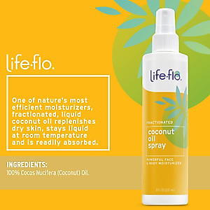 Life-flo Fractionated Coconut Oil Spray, Refined Liquid Coconut Oil for Skin Care, Hair Care, Lightweight Moisturizer, All Skin Types, Hypoallergenic, 60-Day Guarantee, Not Tested on Animals, 8oz
