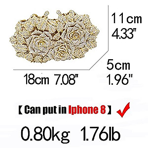 Dazzling Women Gold Rose Flower Hollow Out Crystal Evening Metal Clutches Small Minaudiere Handbag Purse Wedding Box Clutch Bag (D)