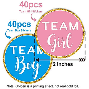 Mr.Mug Gold Gender Reveal Stickers- 80 Pack Team boy and Team Girl Baby Shower Sticker Labels, Perfect Gender Reveal Party Supplies, 2 Inch.