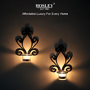 Hosley Iron Angel Wall Sconce Set - 7.68" Tea Light Candle Holders Pair of Decorative Iron Sconces for Home Decor Angel Wing Design Set of 2