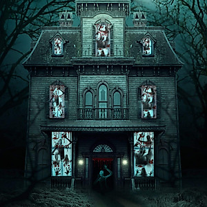 Large Halloween Window Door Cover Fabric Scary Handprint and Shadowy Figure Halloween Props Poster Banner for Halloween Spook House Decorations Halloween Supplies (Do Not Enter)