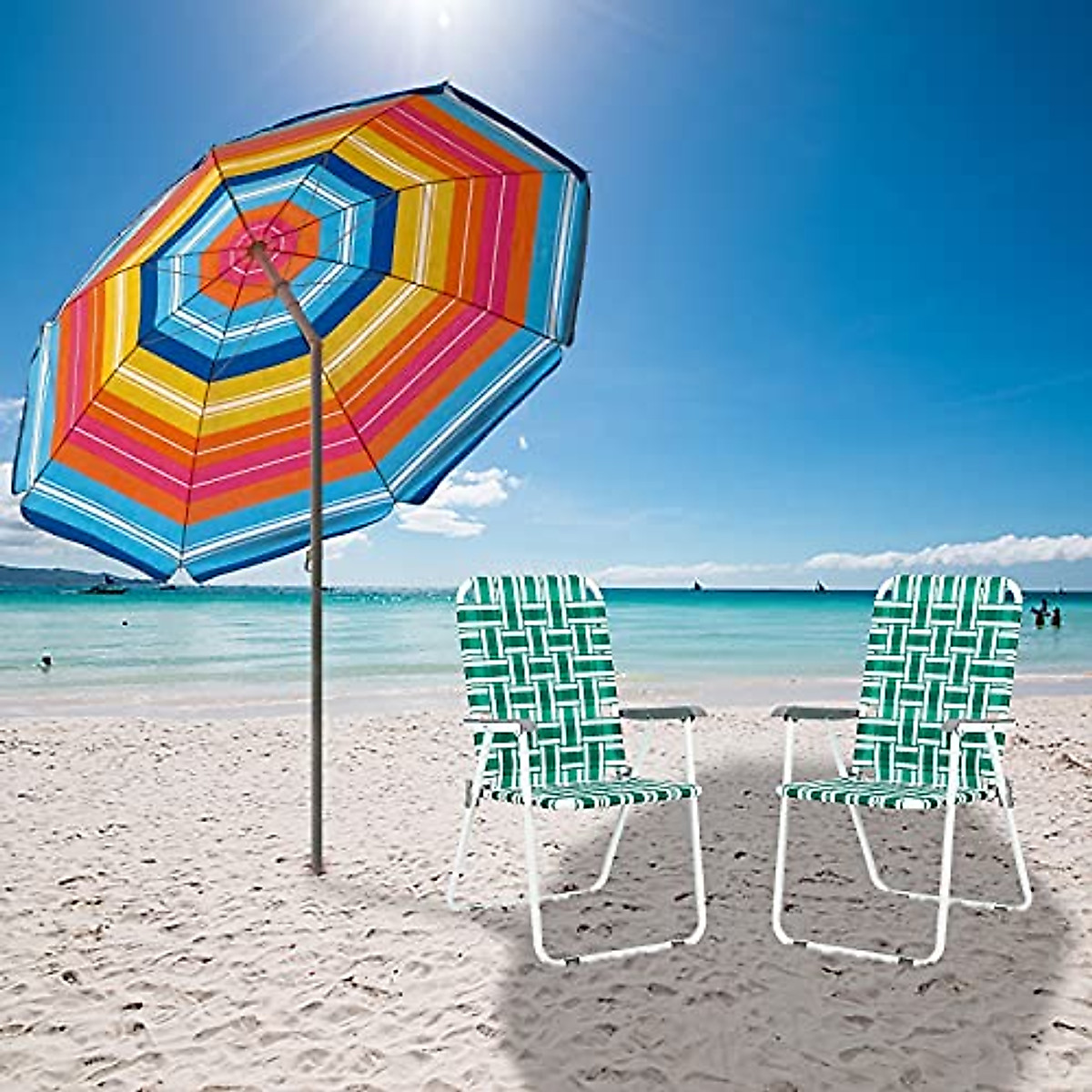 AFFAVON Folding Lawn Chairs Patio Chairs Beach Chairs 2 Packs - Lightweight, Sturdy, Comfortable, Portable, and Stylish Webbed Camping Chairs for Yard, Garden (Light Green)
