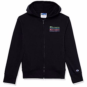 Champion Big, Full Zip Kids' Hoodie for Girls, Lightweight Sweatshirt, French Terry, Black