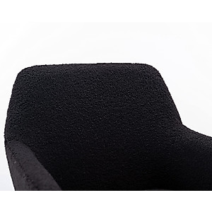 SSLine Faux Fur Vanity Chair Elegant Black Furry Makeup Desk Chairs for Girls Women Modern Comfy Fluffy Arm Chair with Gold Wheels in Bedroom Living Room