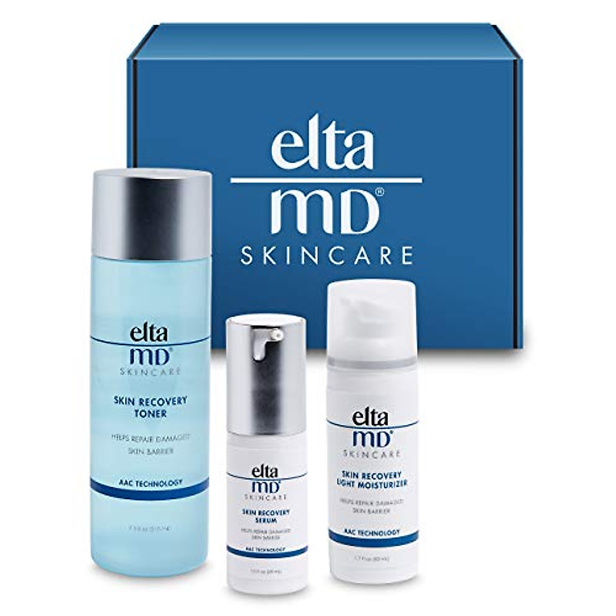 EltaMD Skin Recovery System Facial Skin Care Set includes Gentle Essence Toner, Serum and Light Moisturizer, 3-Piece Set