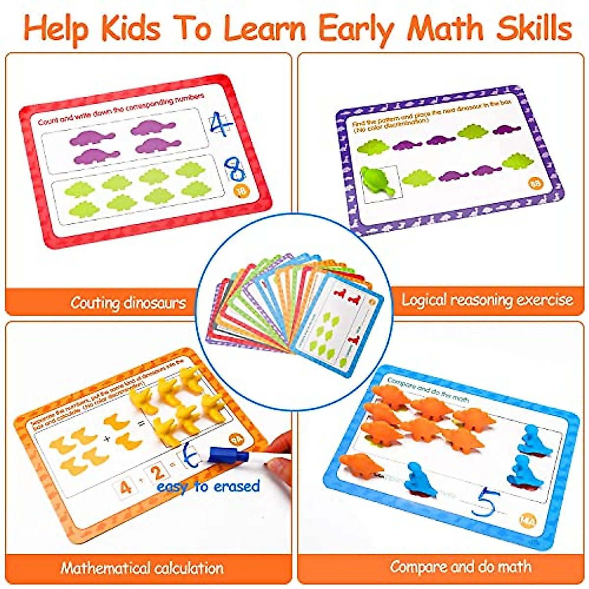Counting Dinosaurs Toys Matching Games for Kids with Sorting Bowls Toddler Learning Activities Manipulatives Preschool Must Have Counters Montessori Fine Motor Skills Toys Age 2 3 4 5 Years (102 PCS)