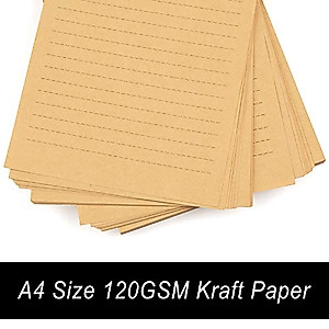 CenterZ 100pcs Vintage Kraft Stationary Paper 8.3 x 11.5 inch, A4 Sheets 120gsm Printable Lined Stationery Writing Letter Papers Bulk Set for Personalized Letters, Creative Poems, Lyrics, Office Notes