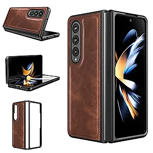Foluu for Samsung Galaxy Z Fold 4 5G Leather Case, Slim PU Leather & Hard PC Shell, Ultra-Thin Protective Cover - Brown