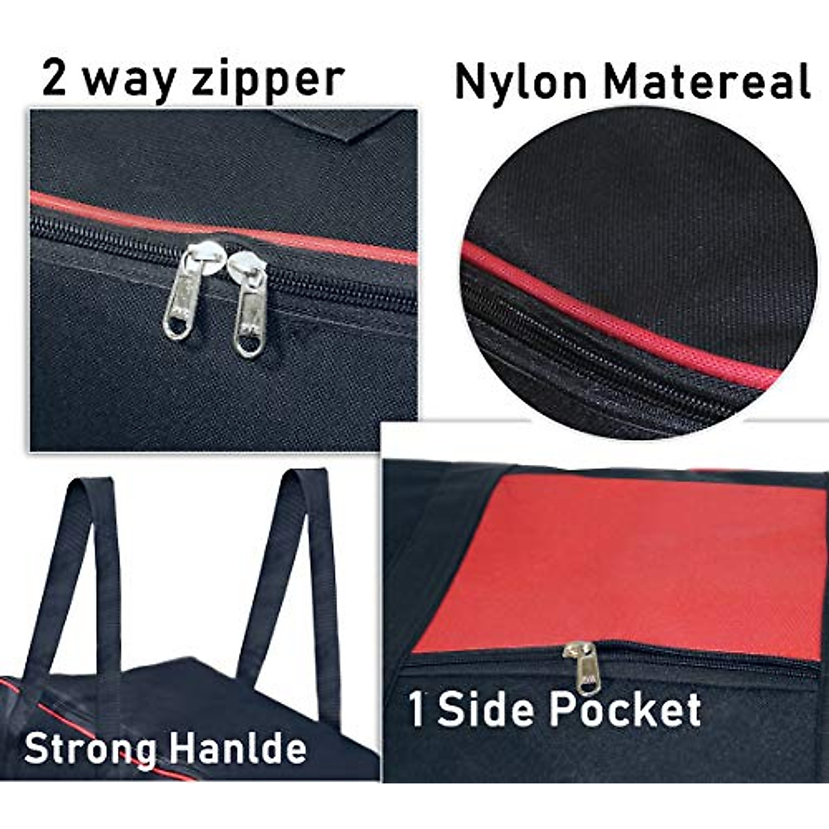 4 Pack (15cm - 6inch) Adjustable Flexible USB 2.0 Male to Female Extension Plug bundle with Nylon Big Underbed Storage Bag Moisture Proof Cloth Organiser with Zippered Closure and Handle BlackRed