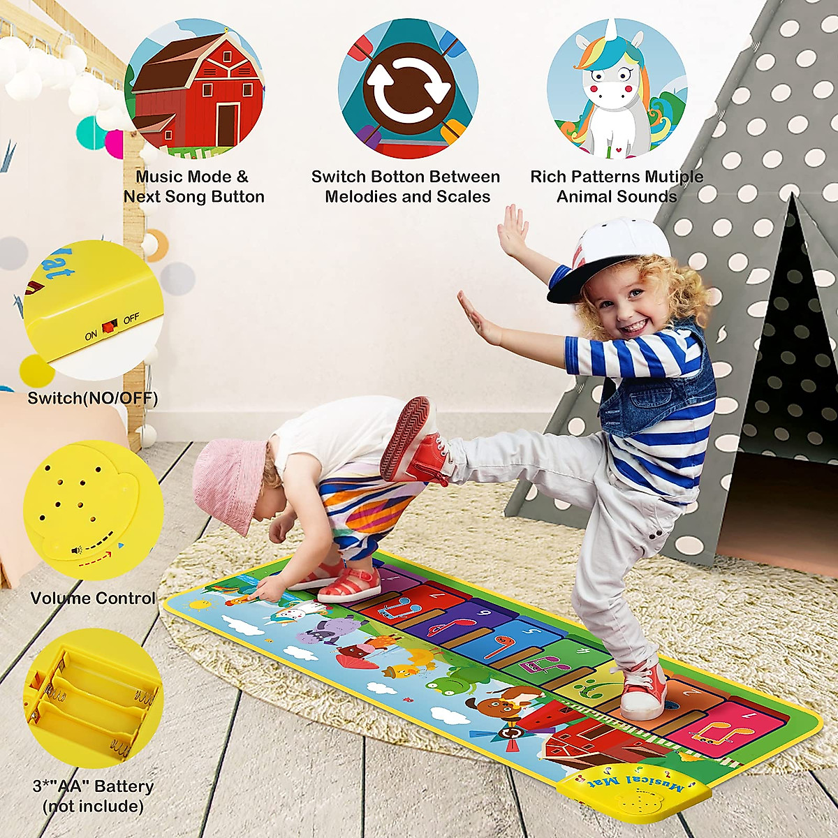 JOW Toys for 1 2 3 4 5 Years Old Girls Boys, Toddlers Musical Mat Touch Playmat, Baby Piano Mat Musical Toys Early Educational Toys Gifts for Baby Toddlers