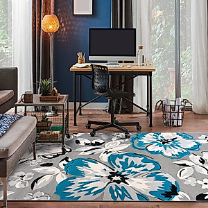 Rugshop Modern Floral Design Area Rug for Living Room,Bedroom,Home Office,Kitchen Non Shedding Area Rug 7'6" X 9' 5" Blue