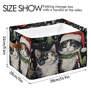 senya Christmas Basket, Christmas Cats with Hat Foldable Fabric Collapsible Storage Bins Organizer Bag for Storage Clothes