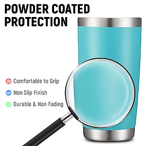 COMOOO 20oz Double Wall Vacuum Insulated Travel Mug, Stainless Steel Tumbler with Lid, Durable Powder Coated Insulated Coffee Cup for Cold & Hot Drinks, Light Blue