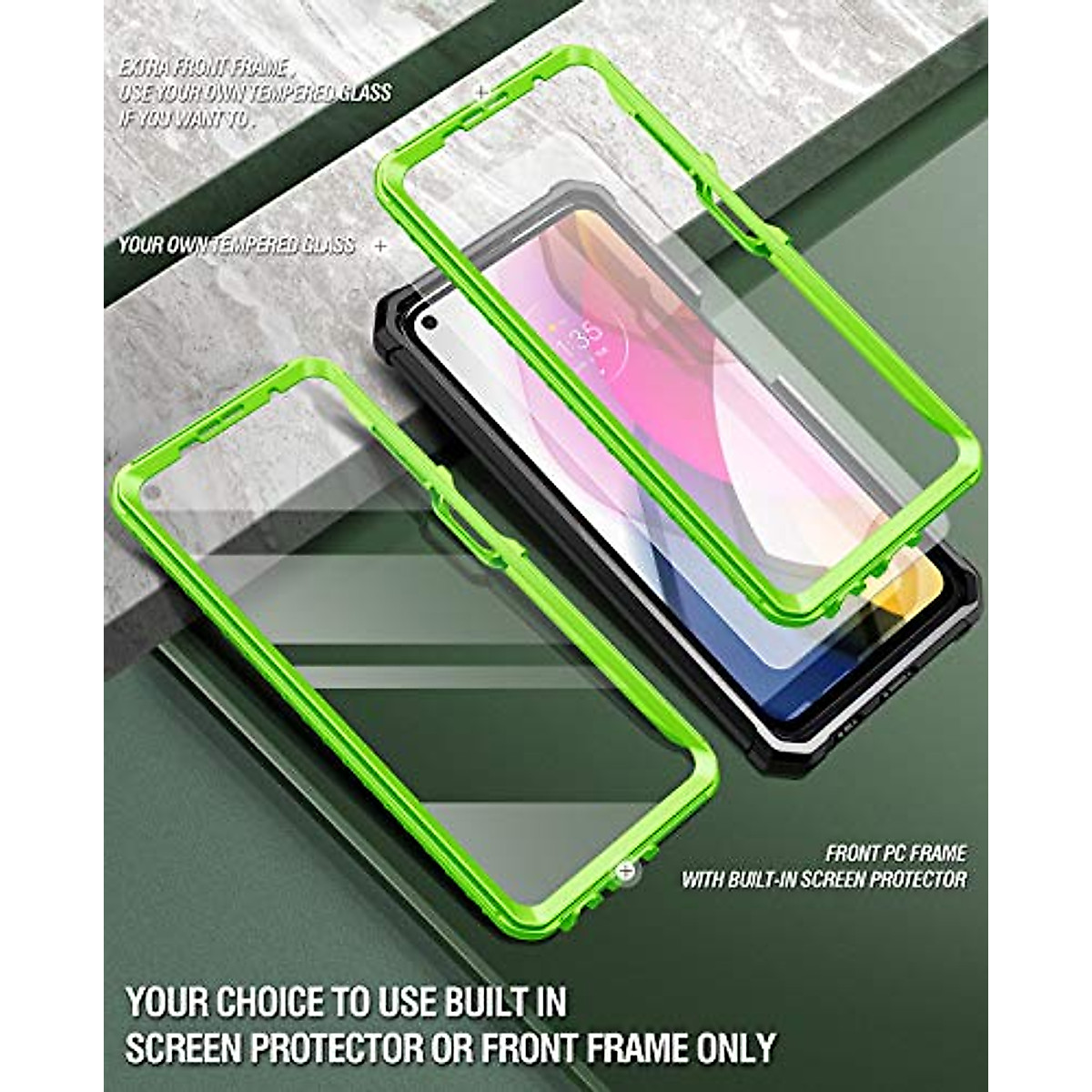 Poetic Guardian Series Case Designed for Motorola Moto G Stylus (2021), Full-Body Hybrid Shockproof Bumper Cover with Built-in-Screen Protector,Green/Clear