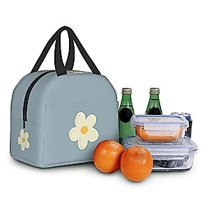 Ucsaxue Insulated Lunch Bag Women Men, Reusable Tote Lunch Box, Leakproof Cooler Lunch Bags for Work Office Travel Picnic, Cute White Flower Daisy