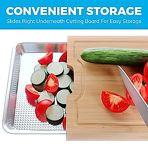 Easy-to-Clean Bamboo Wood Cutting Board Set with Non Stick Pullout Baking Sheet Tray - Easy Compact Storage Chopping Board Set