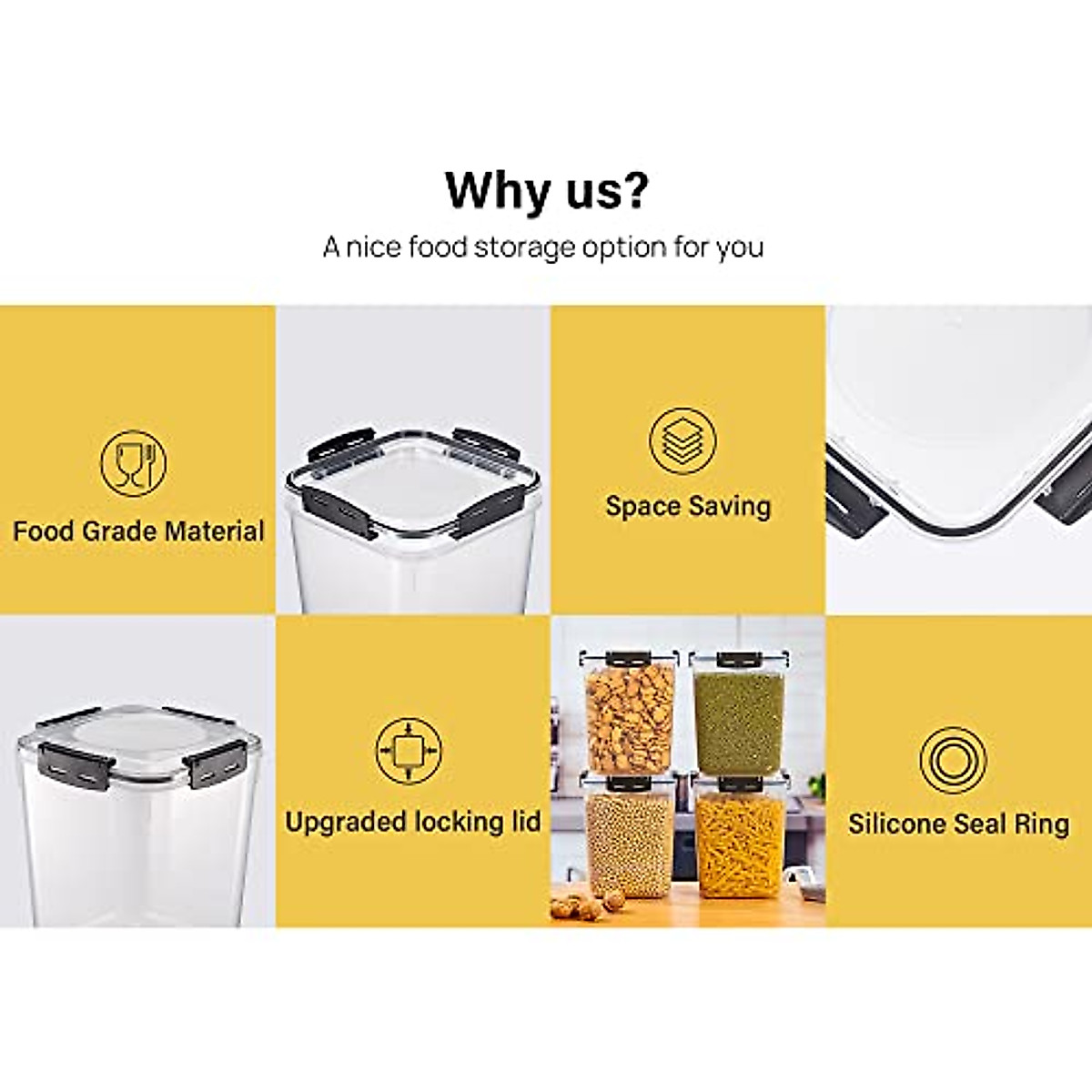 Kootek 5.3L(179Oz) Cereal Containers Storage with Lid for Pantry Organization and Storage, 4pcs Large Airtight Food Storage Containers for Cereal, Flour and Sugar with Pen, Labels, Measuring Spoon