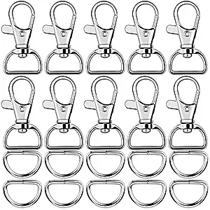 PAXCOO 60Pcs Swivel Snap Hooks and D Rings for Lanyard and Sewing Projects (1” Inside Width)