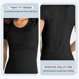 Workout Shirts for Women Short Sleeve Seamless Yoga Top Sports Running Shirt Breathable Gym Athletic Tops Slim Fit Black