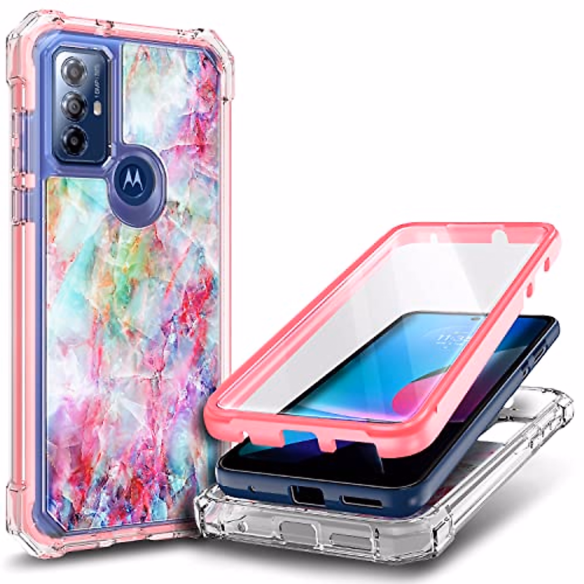 NZND Compatible with Motorola Moto G Play (2023) Case, Moto G Pure/Moto G Power (2022) with [Built-in Screen Protector], Full-Body Shockproof Protective Rugged Bumper Cover Durable Case (Fantasy)