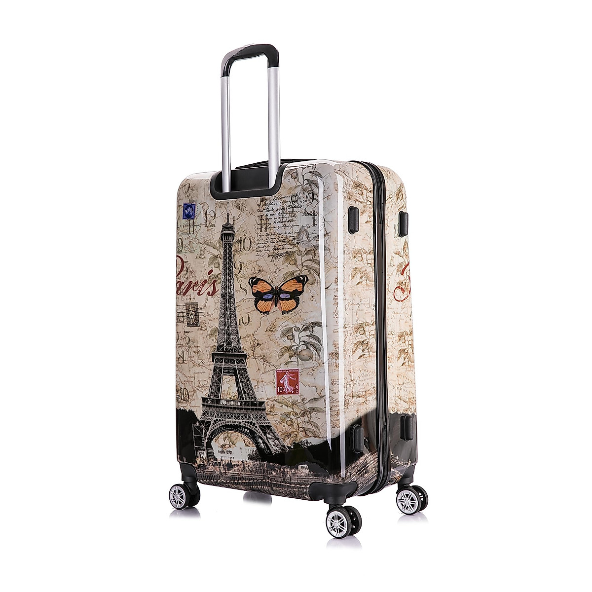 InUSA Paris Print Luggage with Spinner Wheels | Durable Lightweight Hardside Suitcase | Travel Bag with Handle and Trolley | (20in, 24in, 28in) 3 Piece Set