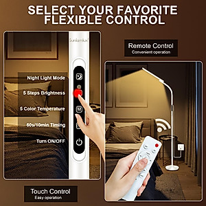 Light Therapy Lamp, UV-Free 10000 Lux Happy Therapy Light, Floor Sun Therapy Lamp with Remote & Touch Control & Adjustable Gooseneck for Reading/Office/Home