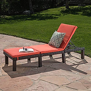 Christopher Knight Home Jamaica Outdoor Wicker Chaise Lounge with Water Resistant Cushion, Multibrown / Orange